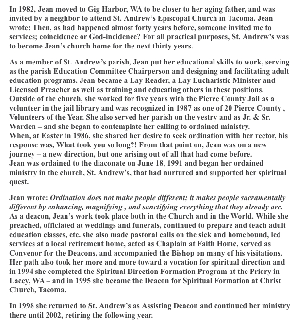 In memory of Deacon Jean Carmichael – Saint Andrews Tacoma